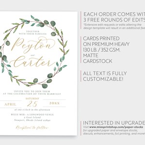 Eucalyptus Greenery Leaves Green Gold Invitation, Reply Card, and ...