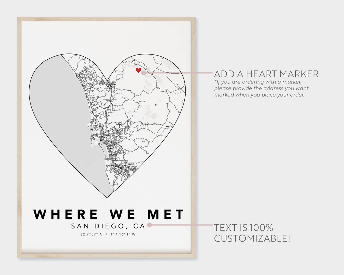 Where We Met Custom Map Wall Art Decor Print Couple Wedding | Etsy