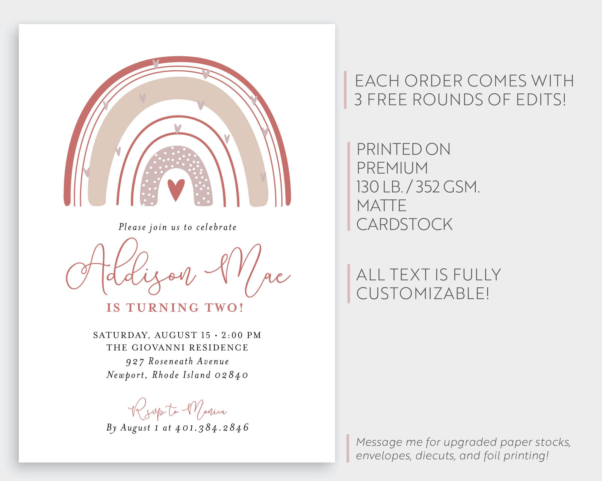 Muted Pink Rainbow Watercolor Birthday Party Invitation Any - Etsy