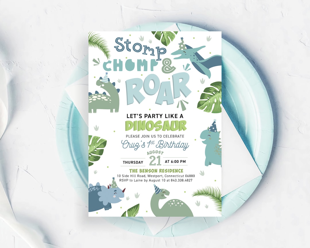 Stomp Chomp Roar Pary Like a Dinosaur Boy Blue Green Kid Any Age 1st ...