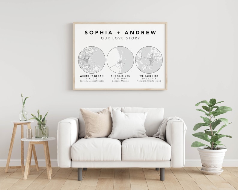 Our Love Story Custom Map Wall Art Decor Print Couple Wedding Bridal ...