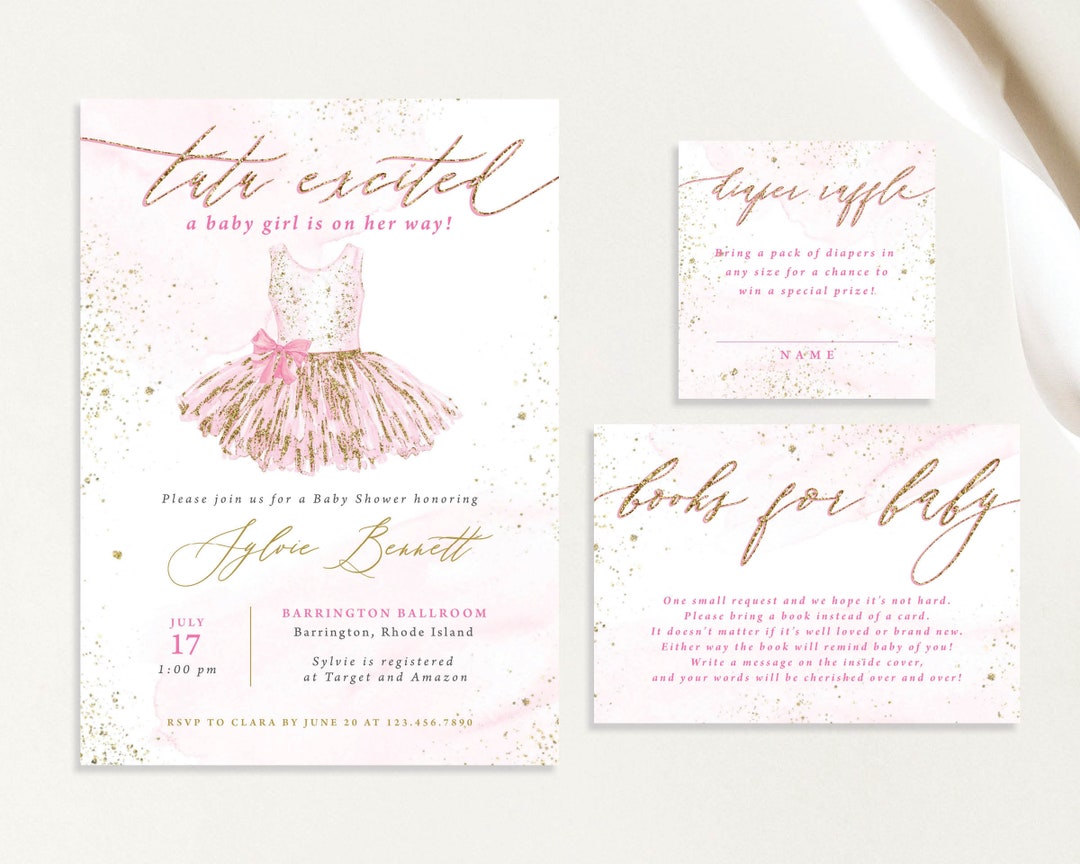Tutu Excited Baby Girl Ballerina Ballet Dancer Shower Invitation Set ...