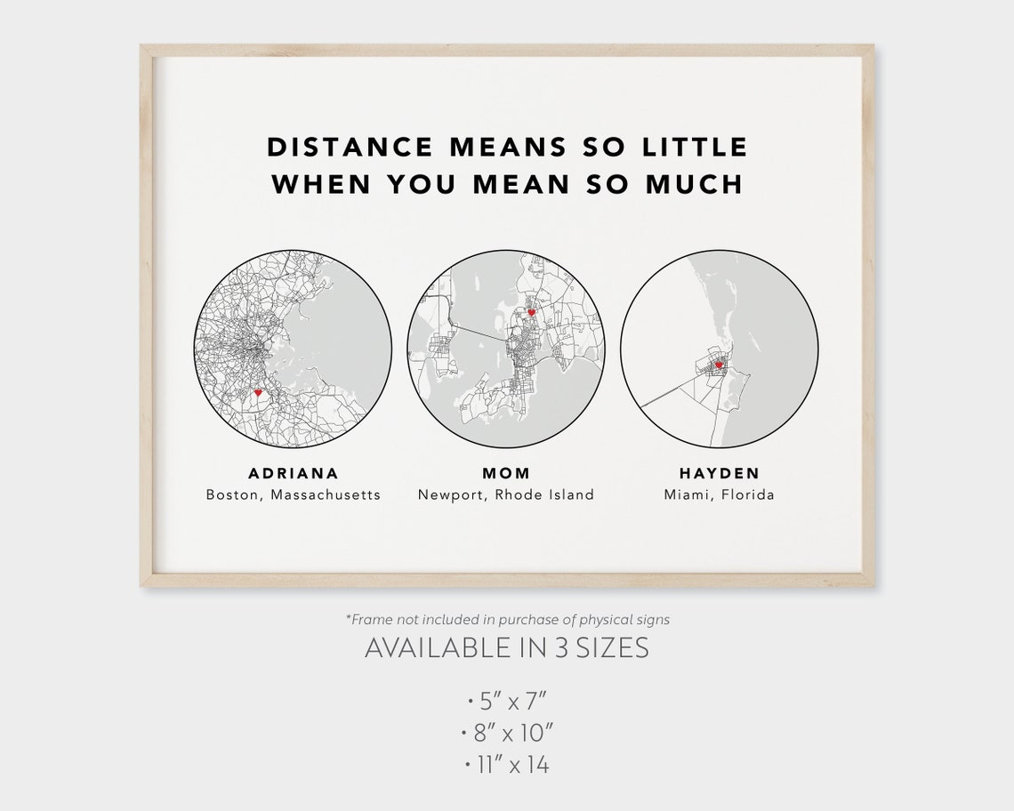 Distance Means so Little Custom Map Wall Art Decor Long Distance ...