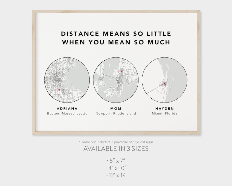 Distance Means so Little Custom Map Wall Art Decor Long Distance ...