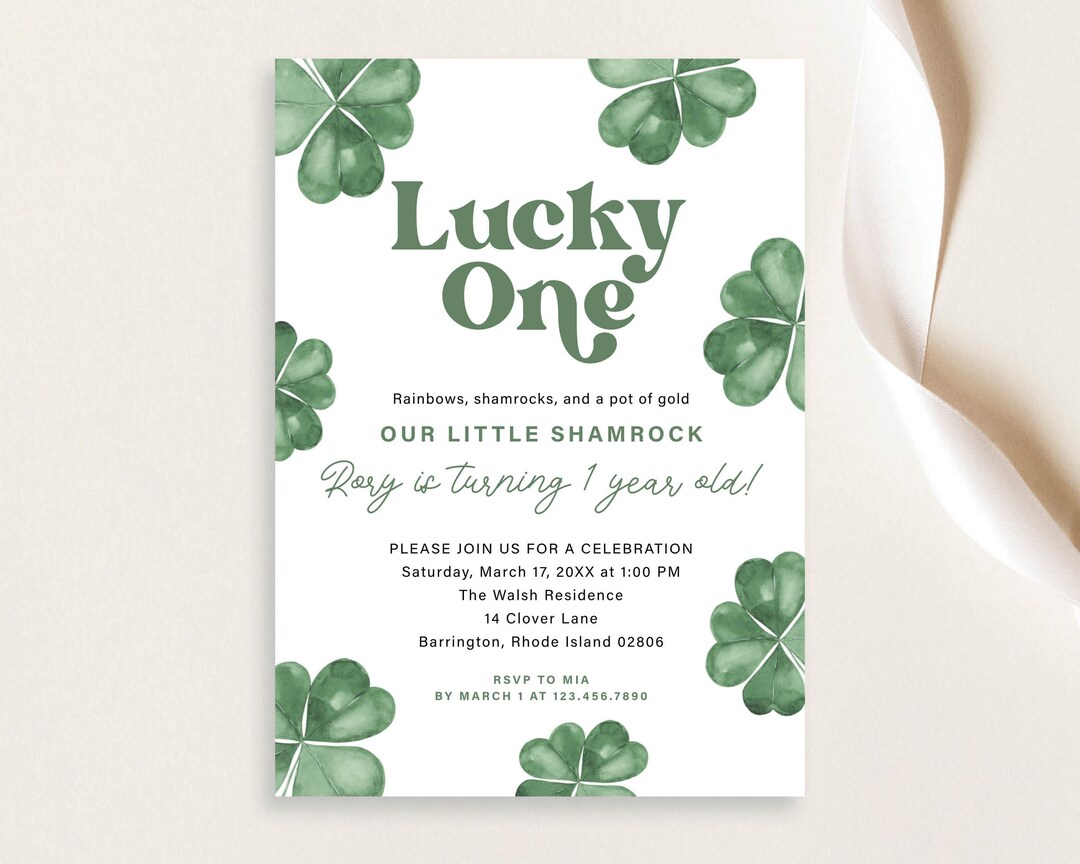Lucky ONE First Birthday Invitation St. Patricks Day Birthday March ...