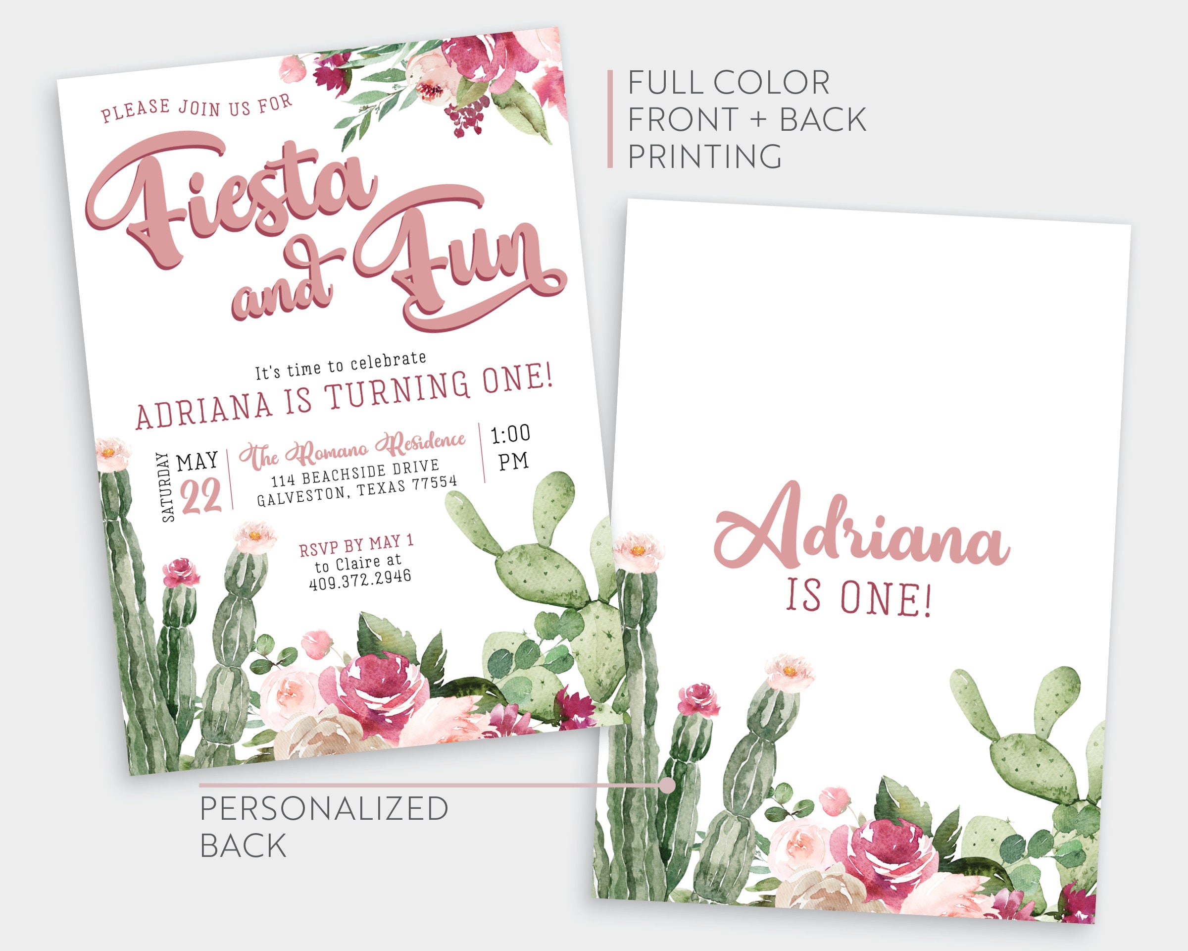 Fiesta and Fun ONE 1st Birthday Party Invite Invitation Cactus | Etsy