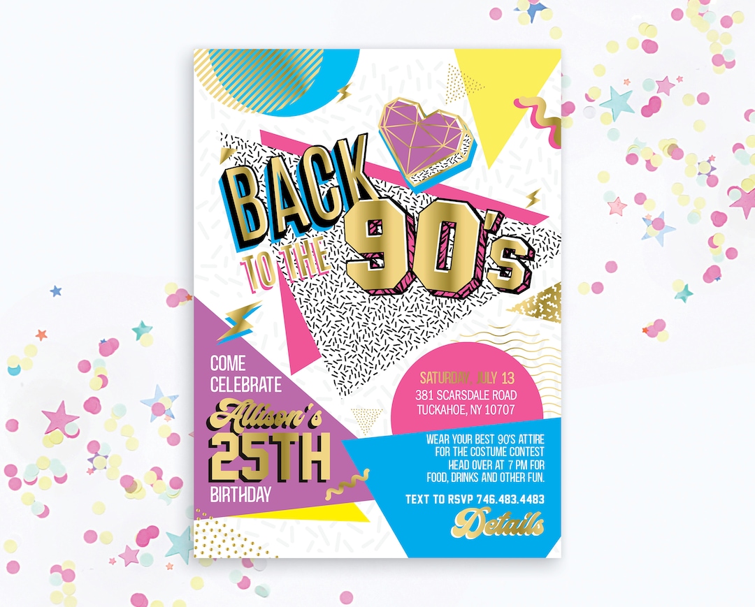 Back to the 90's Decade | 90s Party | Birthday Invitation Set | Digital ...
