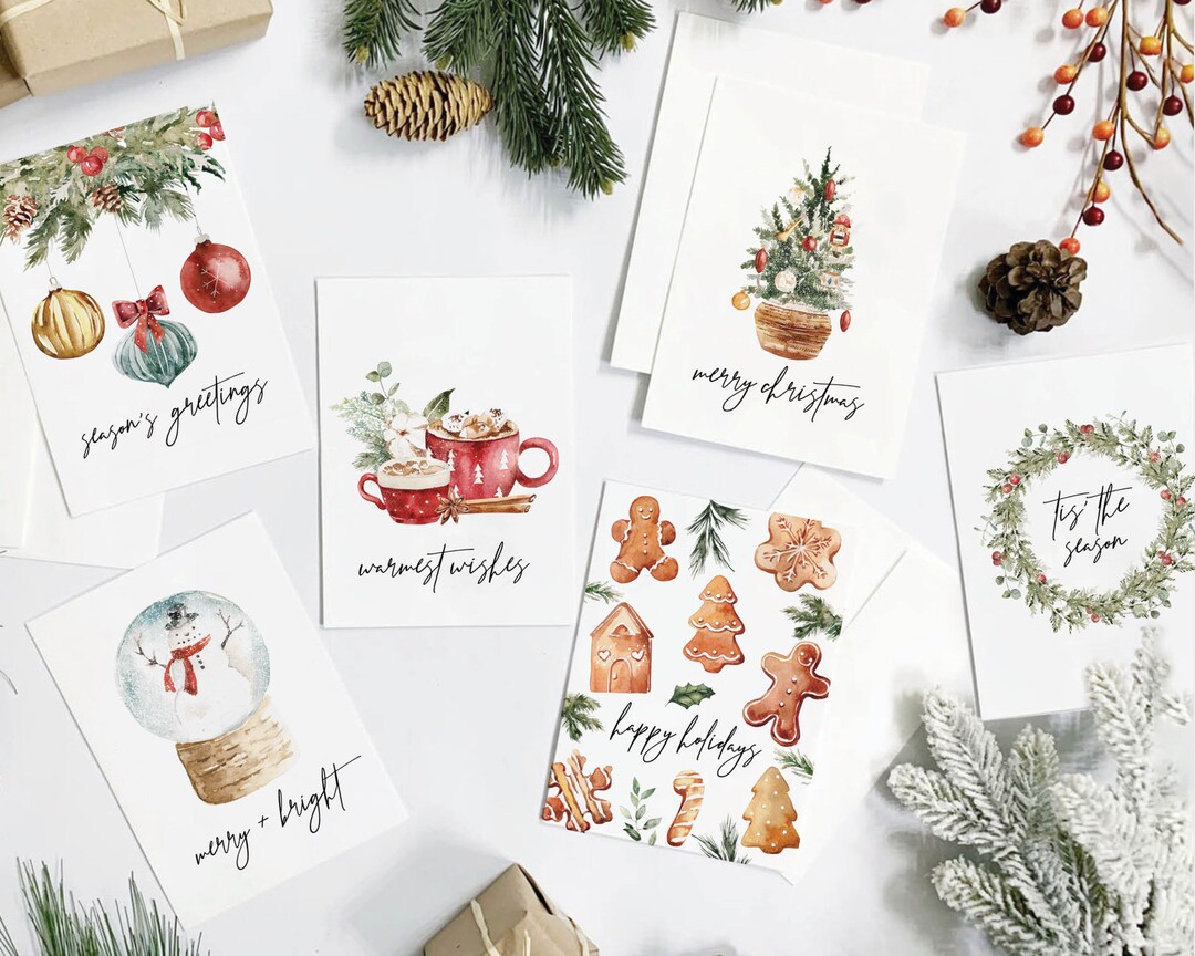 6 Pack Holiday Christmas Winter Greeting Card Set With Envelopes, Blank ...