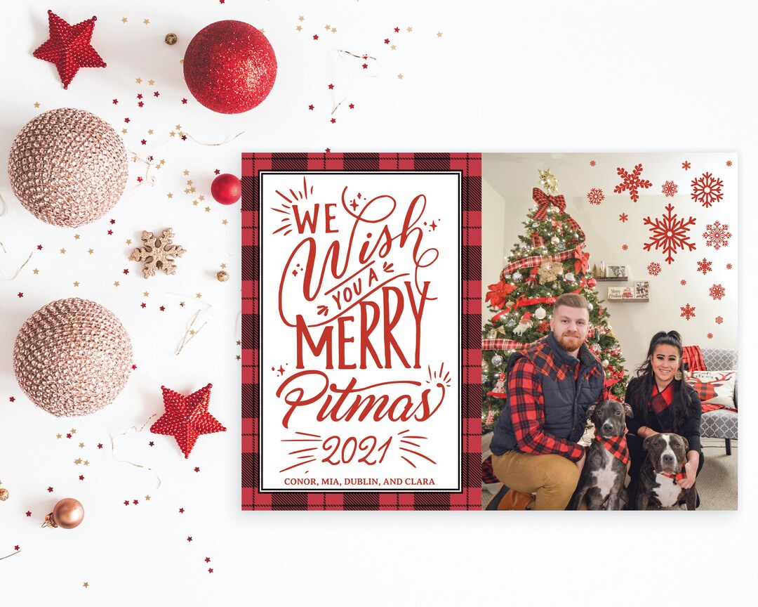 Merry Pitmas Pitbull Pit Bull Christmas Holiday Card With Photo, Family ...