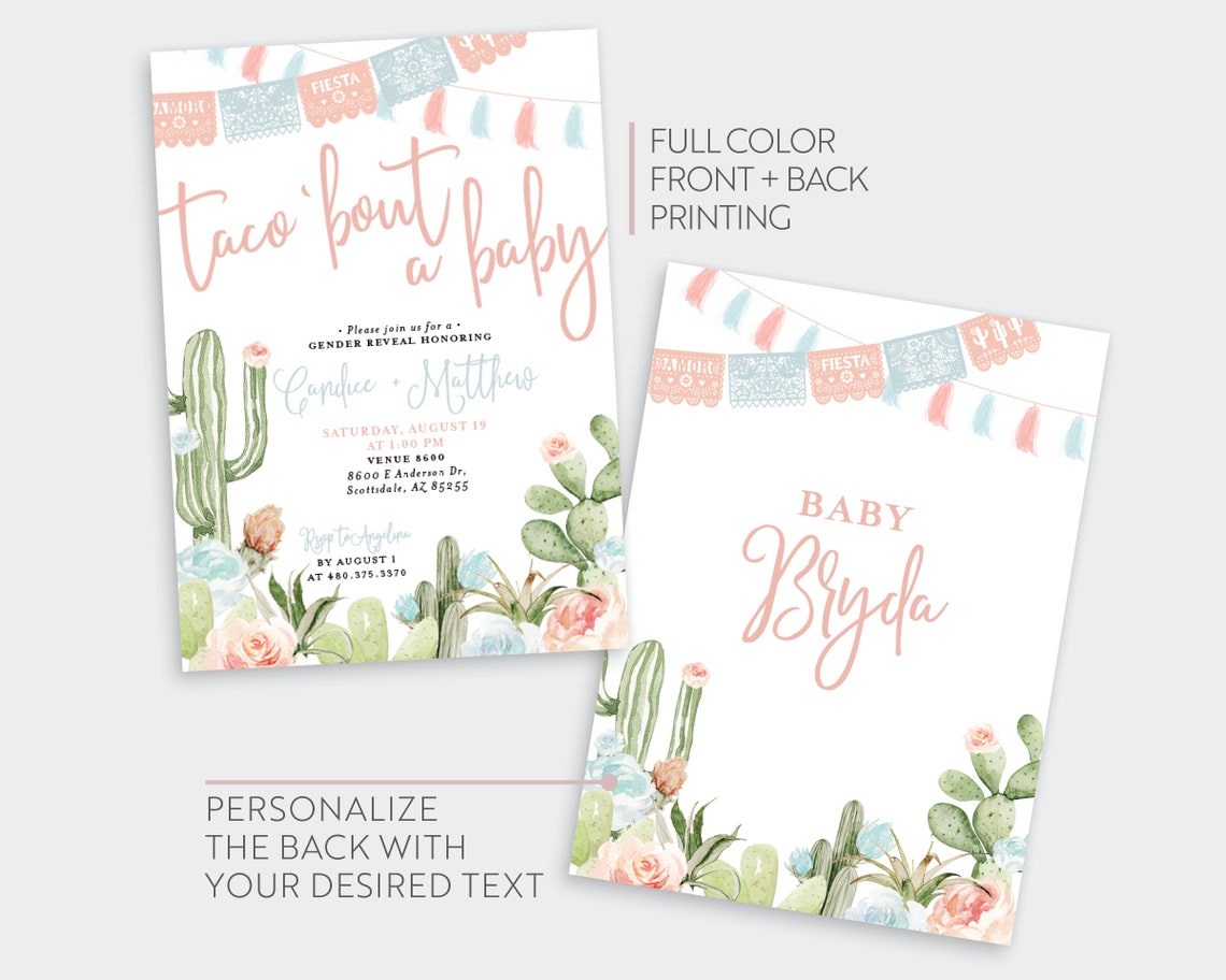 Taco 'bout a Baby Pink Blue Taco Cactus Fiesta Floral - Etsy