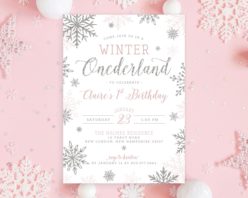 Winter Onederland Wonderland One Any Age Winter Snow Snowflakes Pink ...