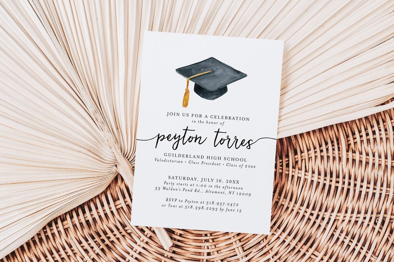 Graduation Cap Party Invitation Announcement Card Class of - Etsy
