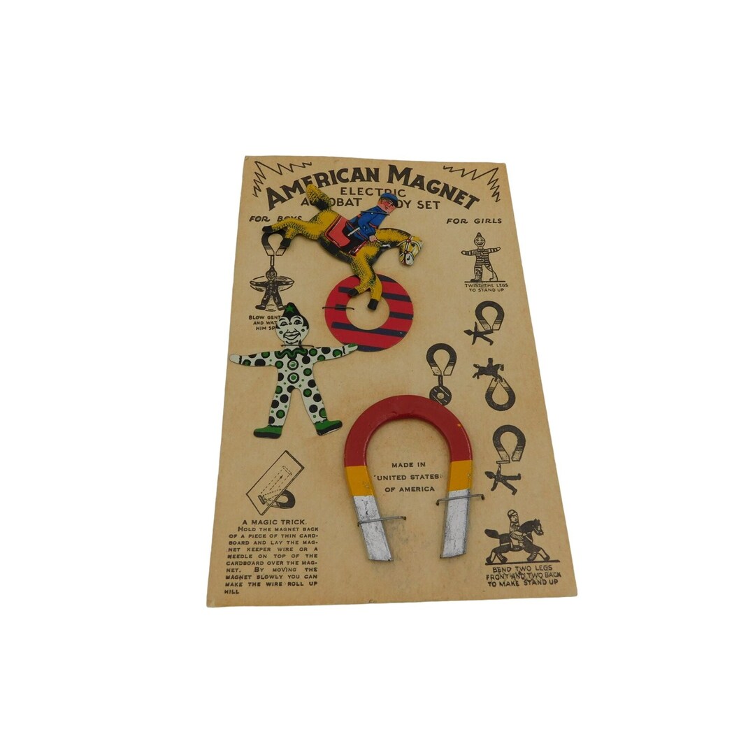 Antique AMERICAN MAGNET Electric Acrobat Toy Set 1920's Tin Litho NOS W ...