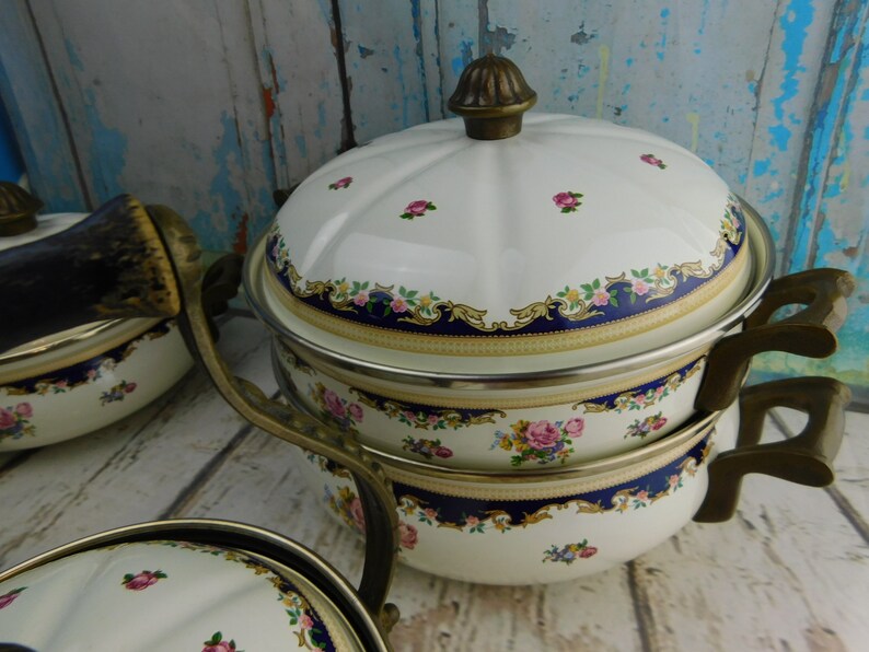 Fissler ASTA Rose Enamelware West Germany Cookware Set W/ Brass Handles ...