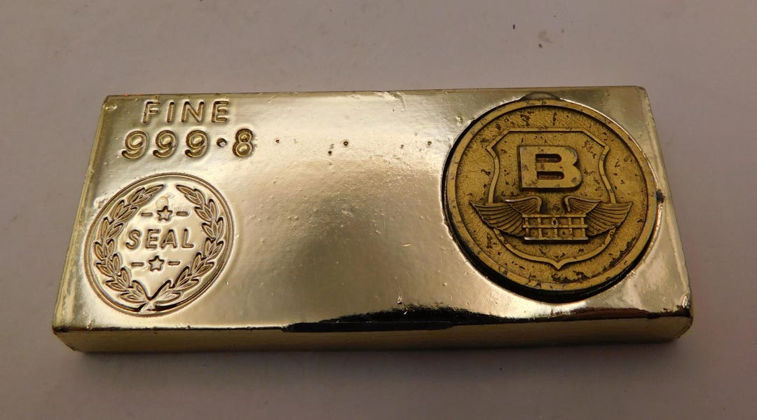 Vtg Brinks Faux Fake Gold Bar Desk Paperweight Inset Token Medallion ...