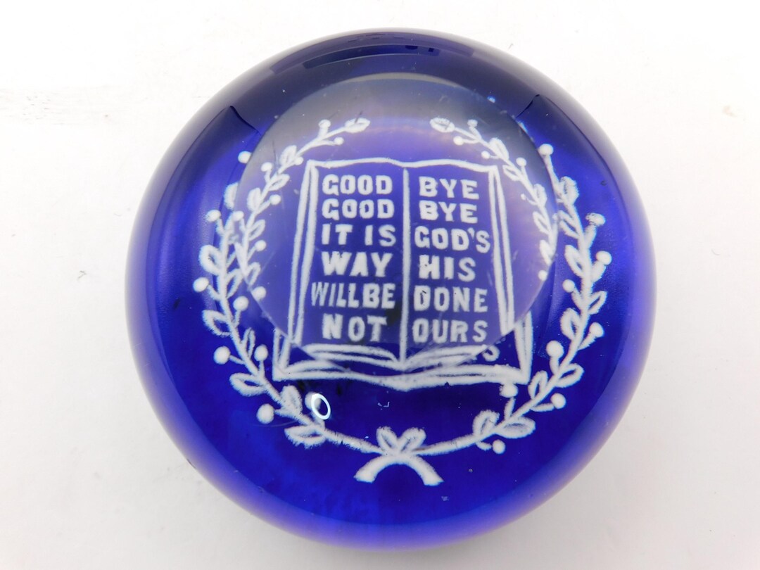 Vtg God's Way Religious Paperweight Faceted Top Cobalt Clear Polished ...