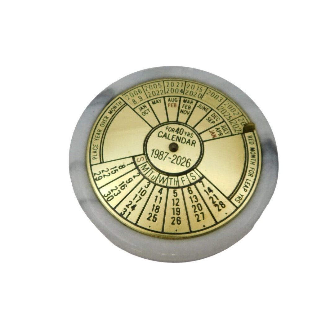 Vtg Perpetual 40 Year Calendar Brass & Marble Calendar Paperweight 1987 ...
