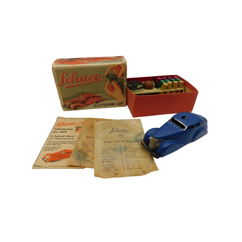 Antique Schuco Telesteering Blue Wind-up Car 3000 W/ Original Box ...