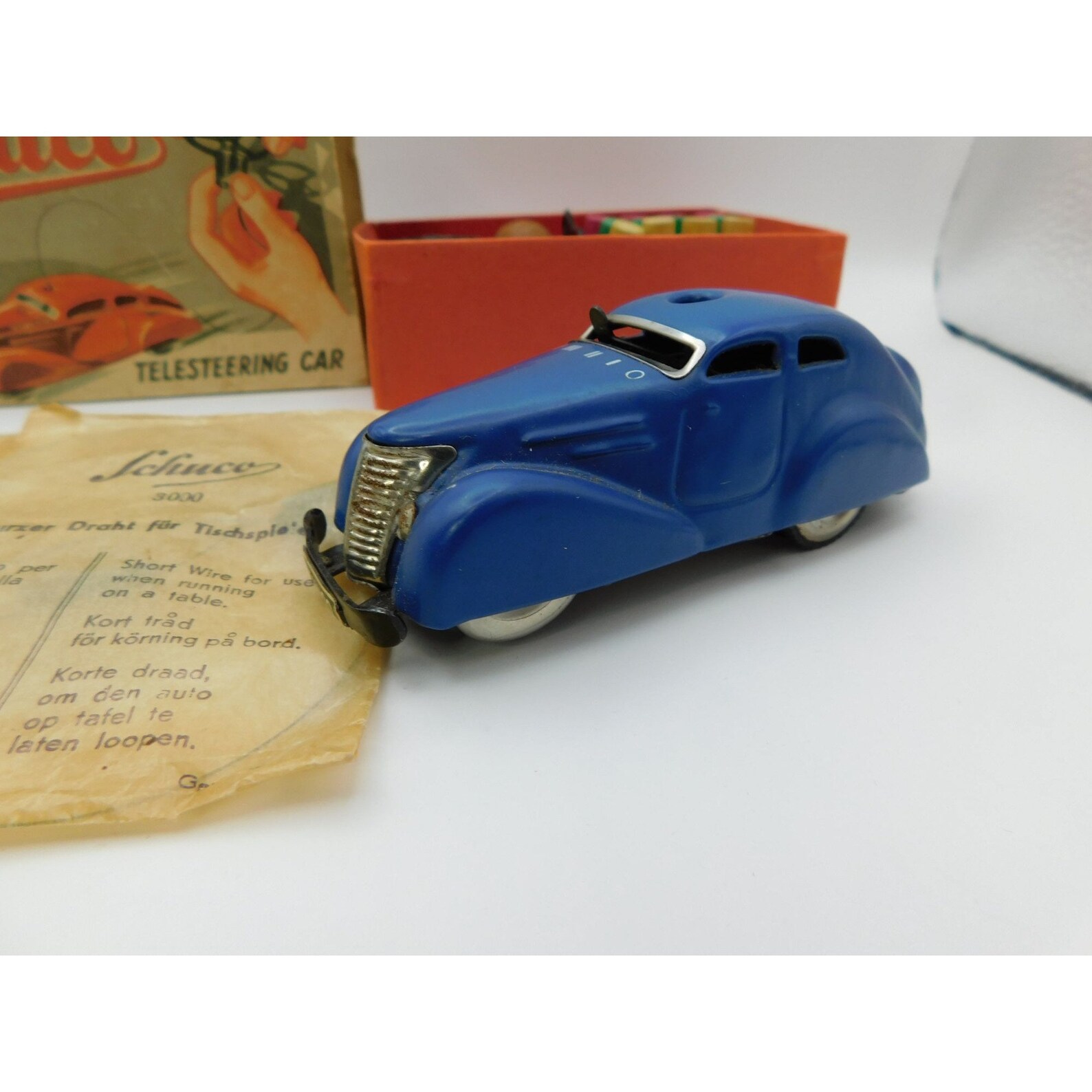 Antique Schuco Telesteering Blue Wind-up Car 3000 W/ Original Box ...