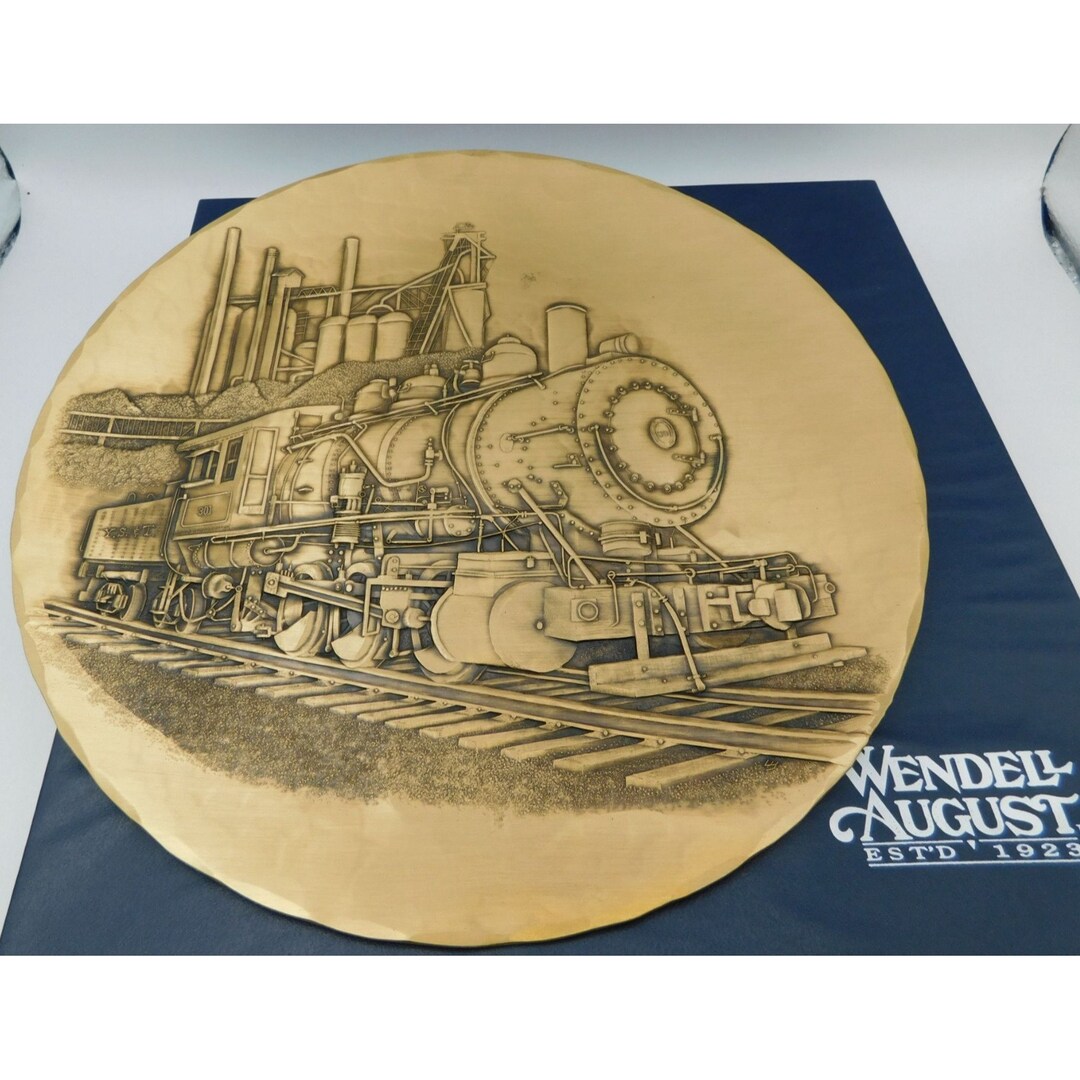 Vtg 80's Wendell August Forge Engine Train Bronze Wall Hanger Plate ...