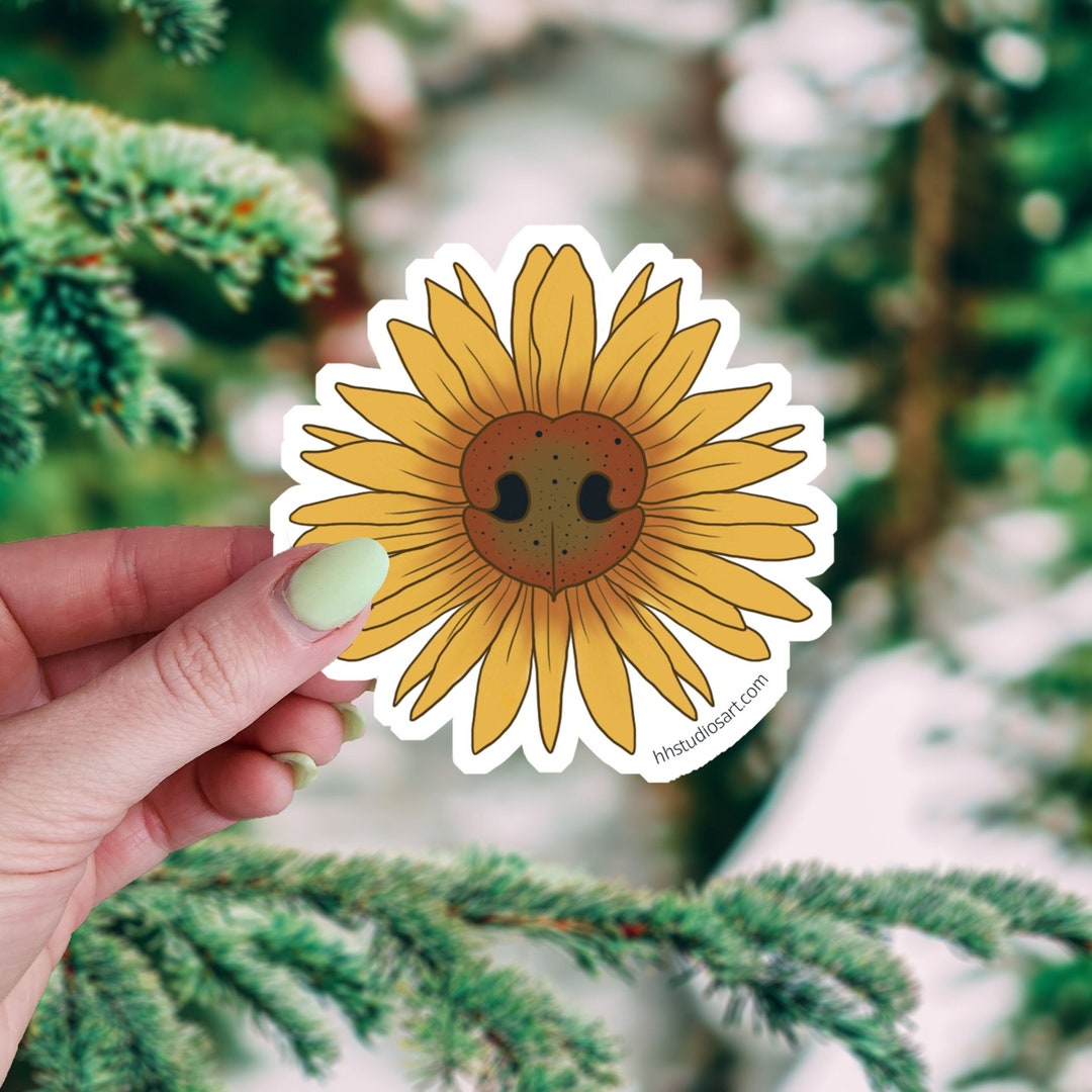 Sunflower Dog Nose Sticker, Waterproof Laptop and Water Bottle Decal ...