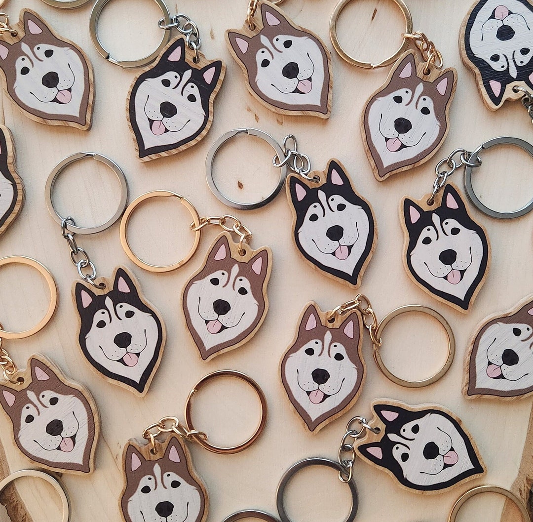 Siberian Husky Keychain, Cartoon Wood Puppy Charm, Animal Dog Breed ...