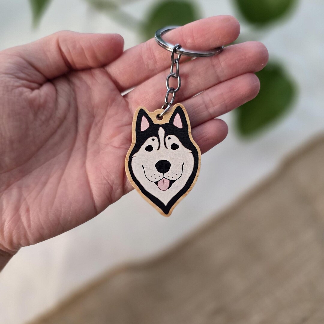 Siberian Husky Keychain, Cartoon Wood Puppy Charm, Animal Dog Breed ...