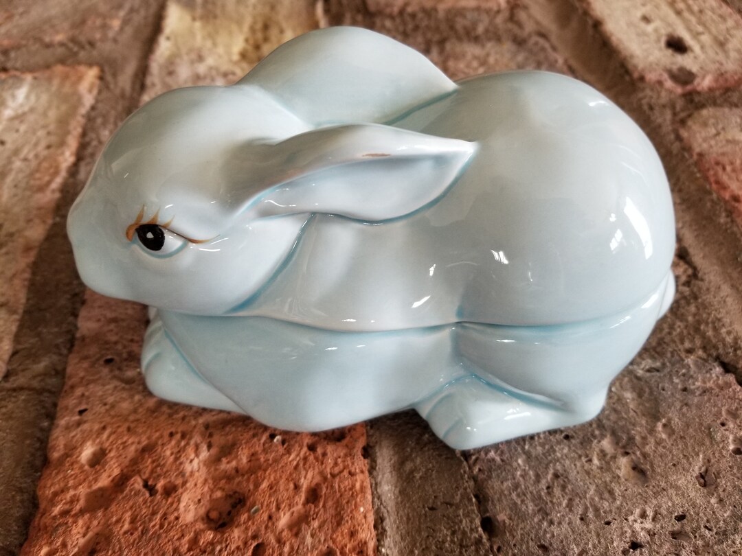 Blue Rabbit Ceramic Trinket Box - Etsy