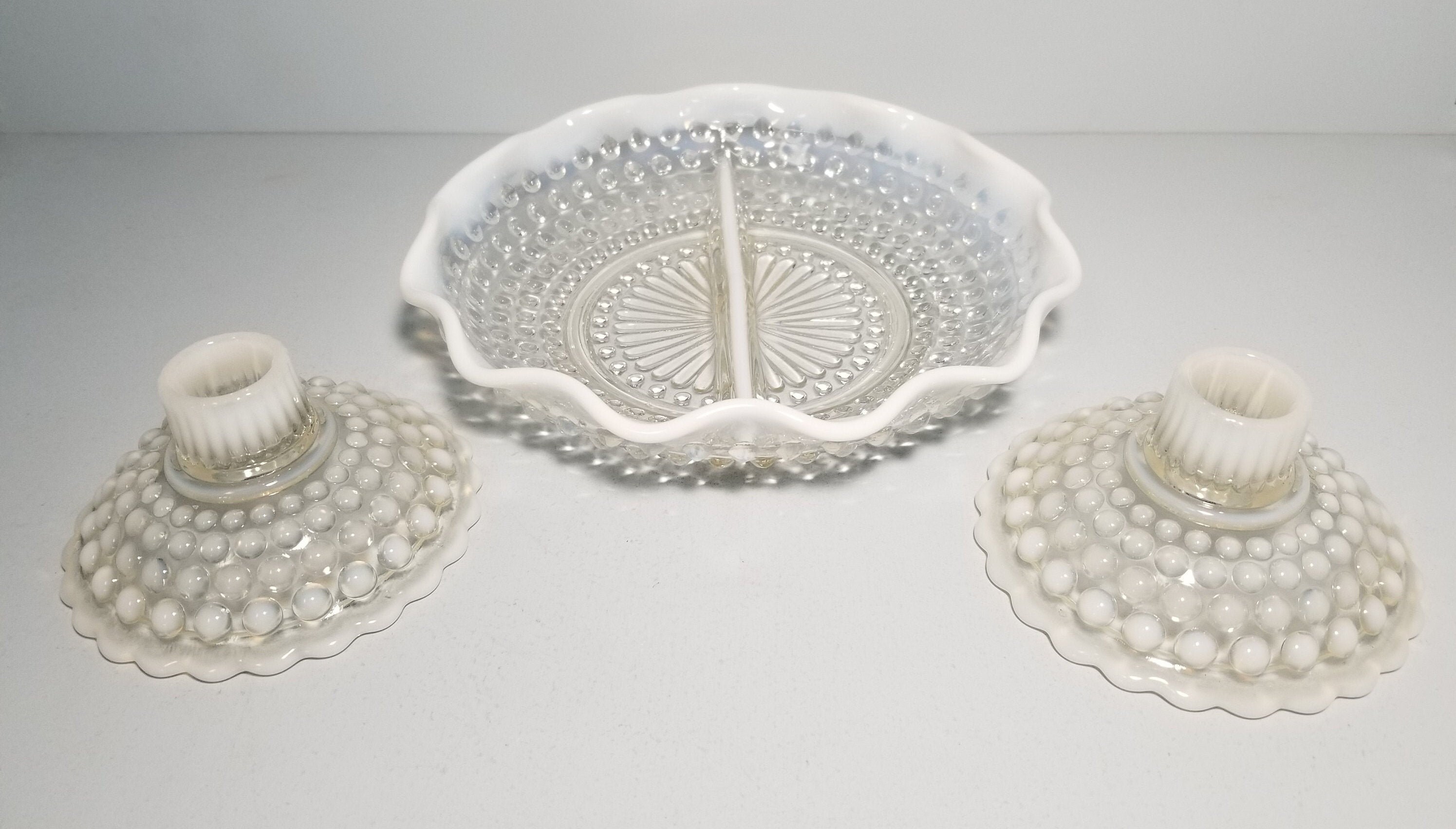 Moonstone Clear Opalescent Anchor Hocking Depression Glass Candlestick ...