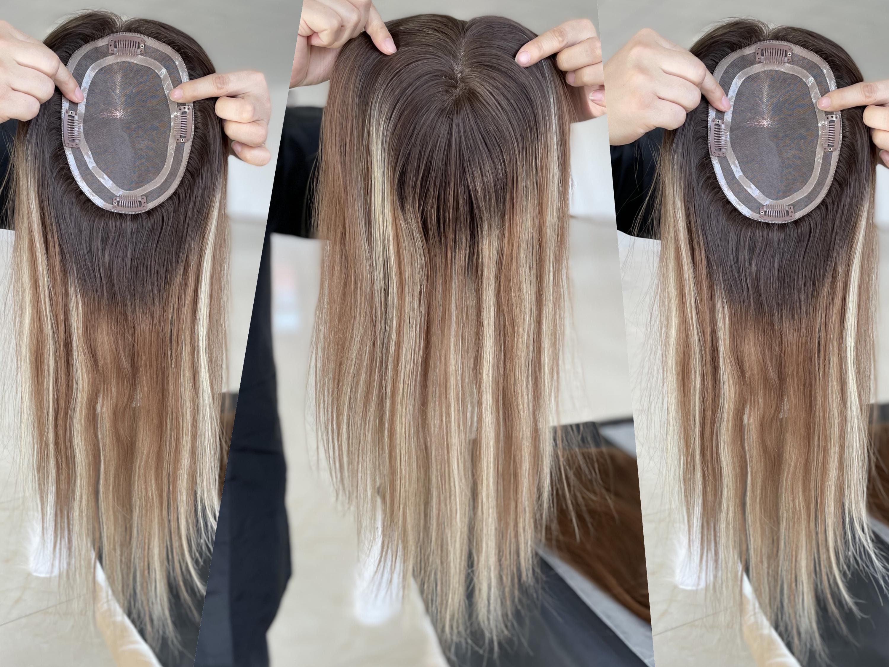 Hair Topper 3x5" 5x6.5" Mono Base Free Parting 18" Sweet Brown Blonde ...