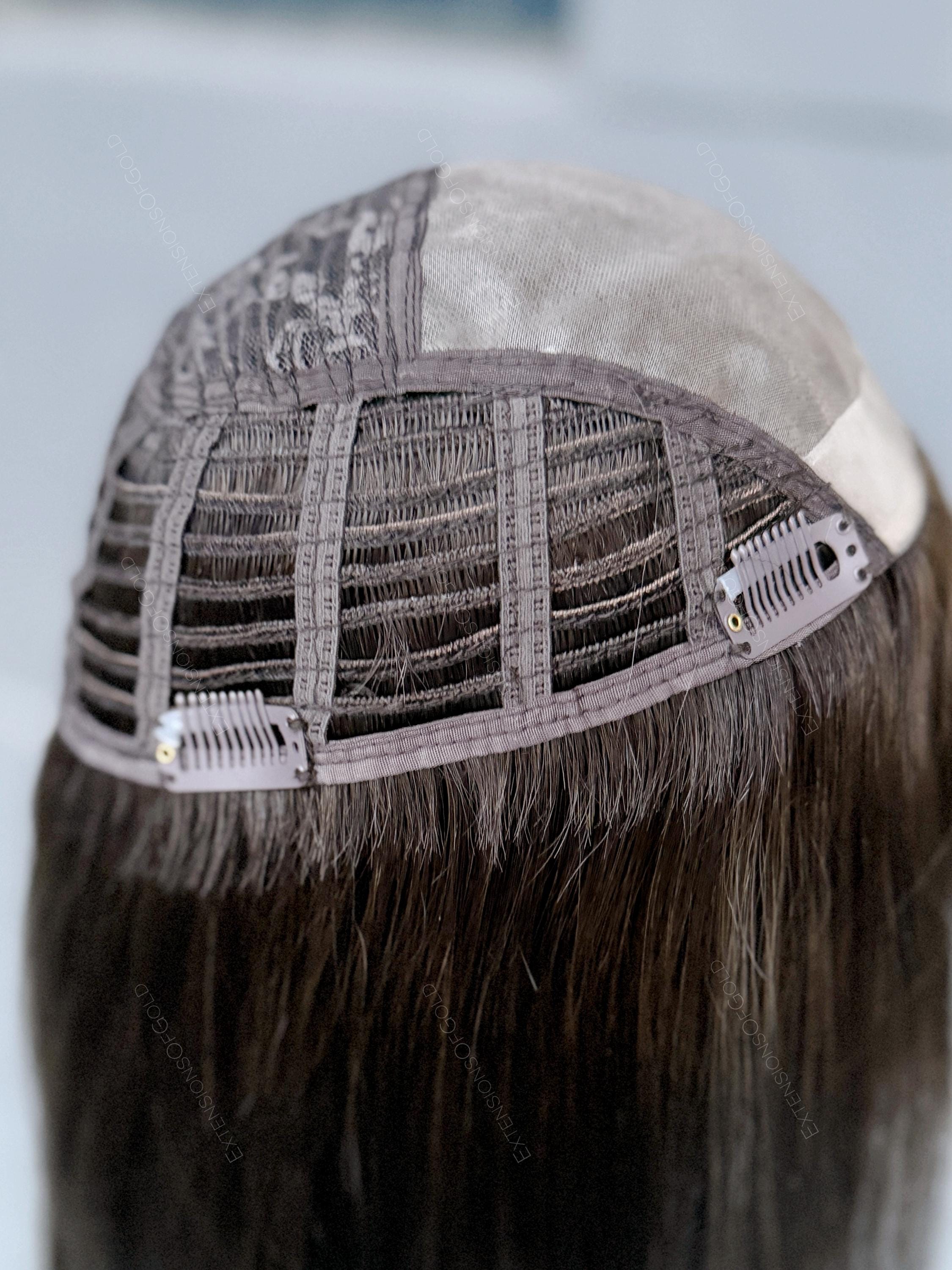 Hair Topper With Bangs 9x10" Mono Top Open Wefts Base 12" Ash Dark ...