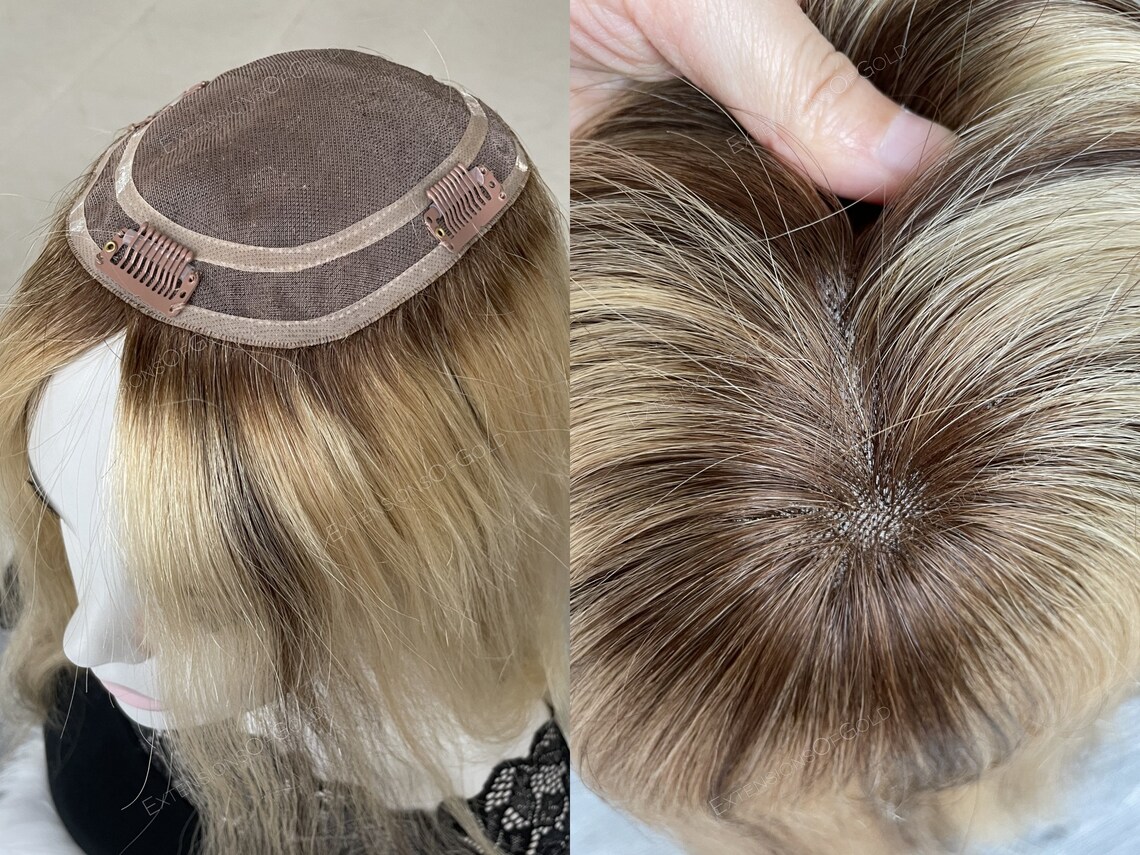 Hair Toppers 5x6.5" Mono-filament Base 16" Rooted Blonde Dimensional ...