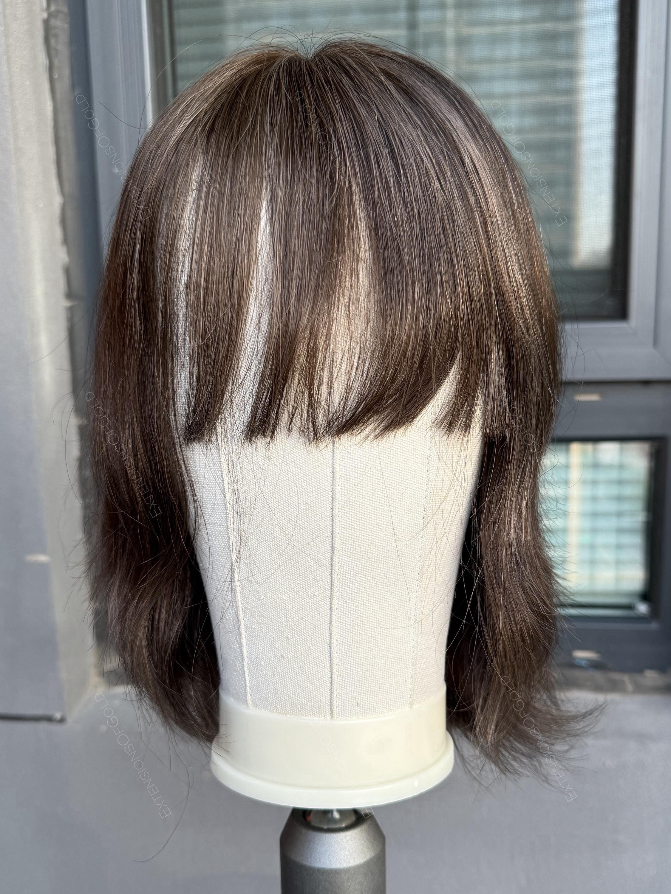 Hair Topper With Bangs 9x10" Mono Top Open Wefts Base 12" Ash Dark ...