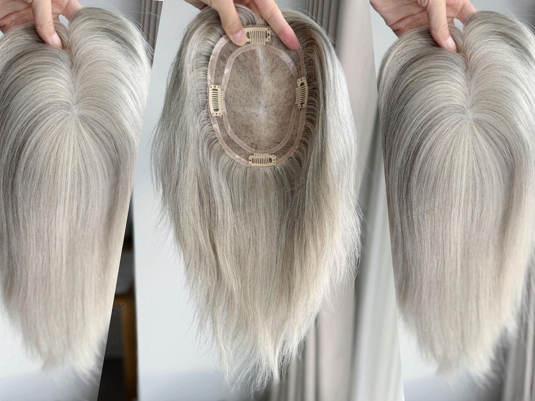 Light Gray Hair Topper 5x6.5" Mono Base 8" Short Length 130% Density ...