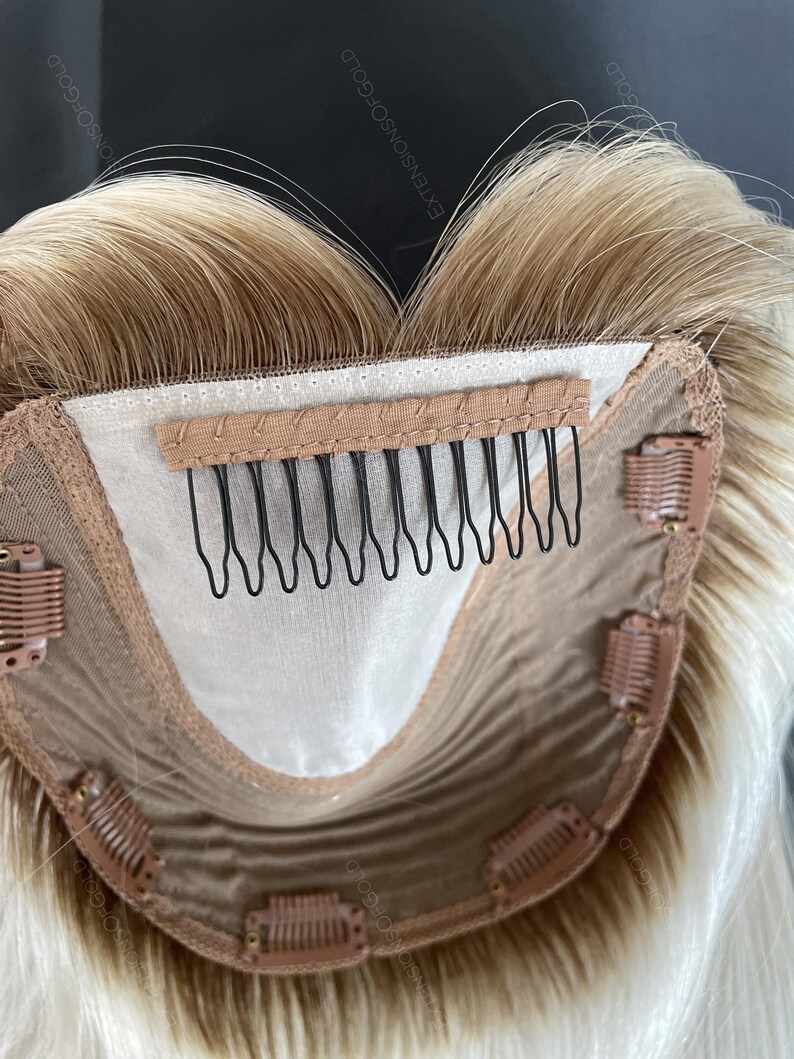 12" Rooted White Blonde Hair Toppers 7x8" Silk Top Wefted Base Multi ...