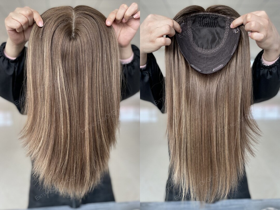 Luxury Hair Topper 7x8 Silk Top Wefted Base Topper Pre-styled 16 Medium ...