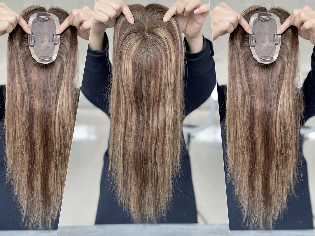 Hair Topper 3x5" Fine Mono Base Free Parting 16" Medium Brown ...