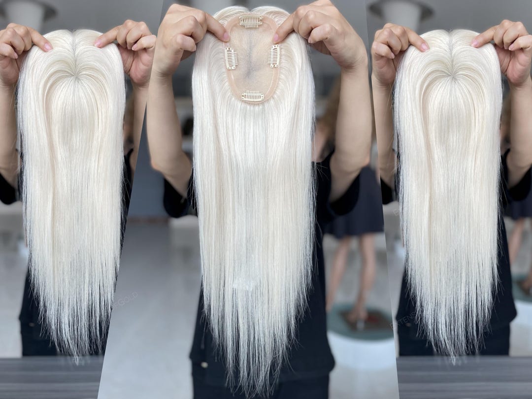 16" White Blonde Hair Topper 3x5" 3x6" Fine Mono Base Topper 130% ...