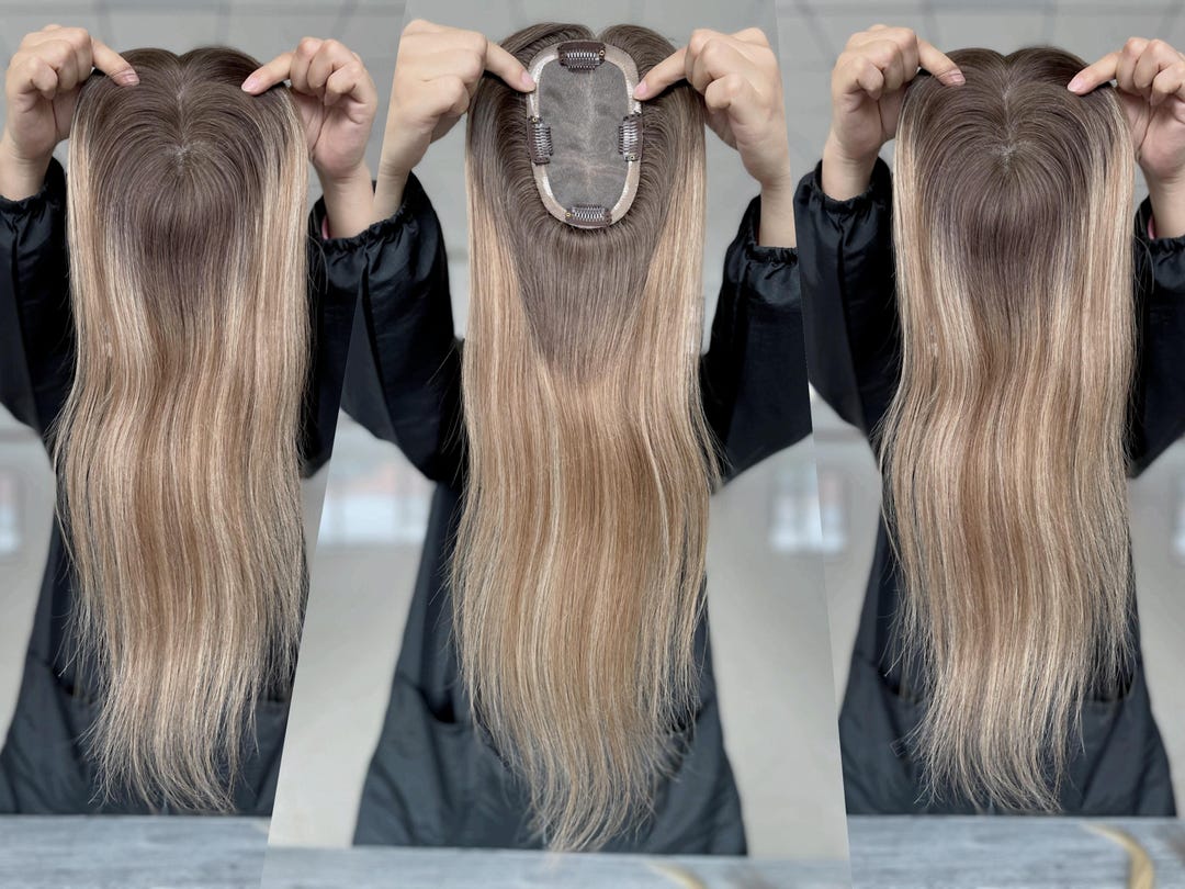 Hair Topper 3x5" 5x6.5" Mono Base Free Parting 18" Sweet Brown Blonde ...