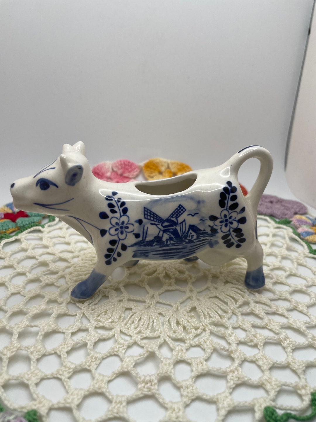 Vintage Delft Blue Holland Wind Mill Cow Creamer - Etsy