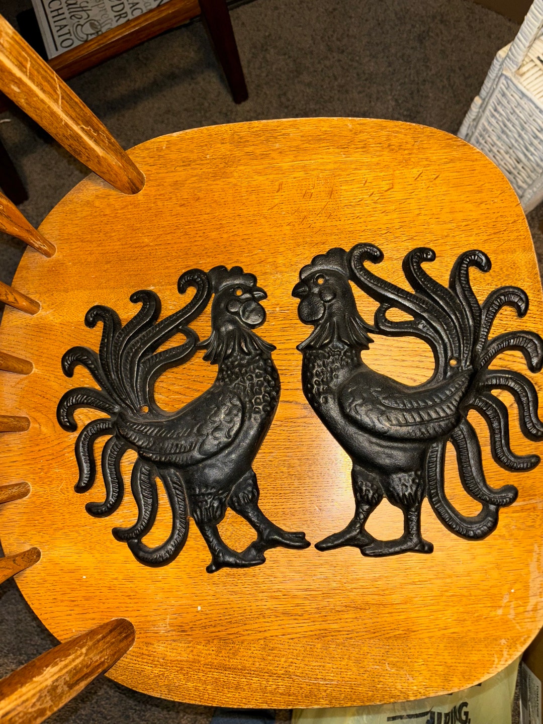 Pair of Cast Iron Roosters - Etsy