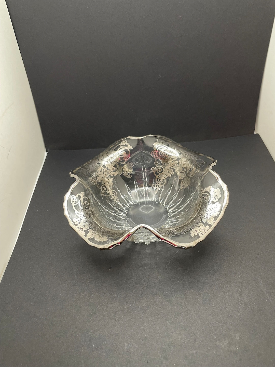 Vintage Ruffled 6 Inch Glass Bowl With Silver Inlay - Etsy