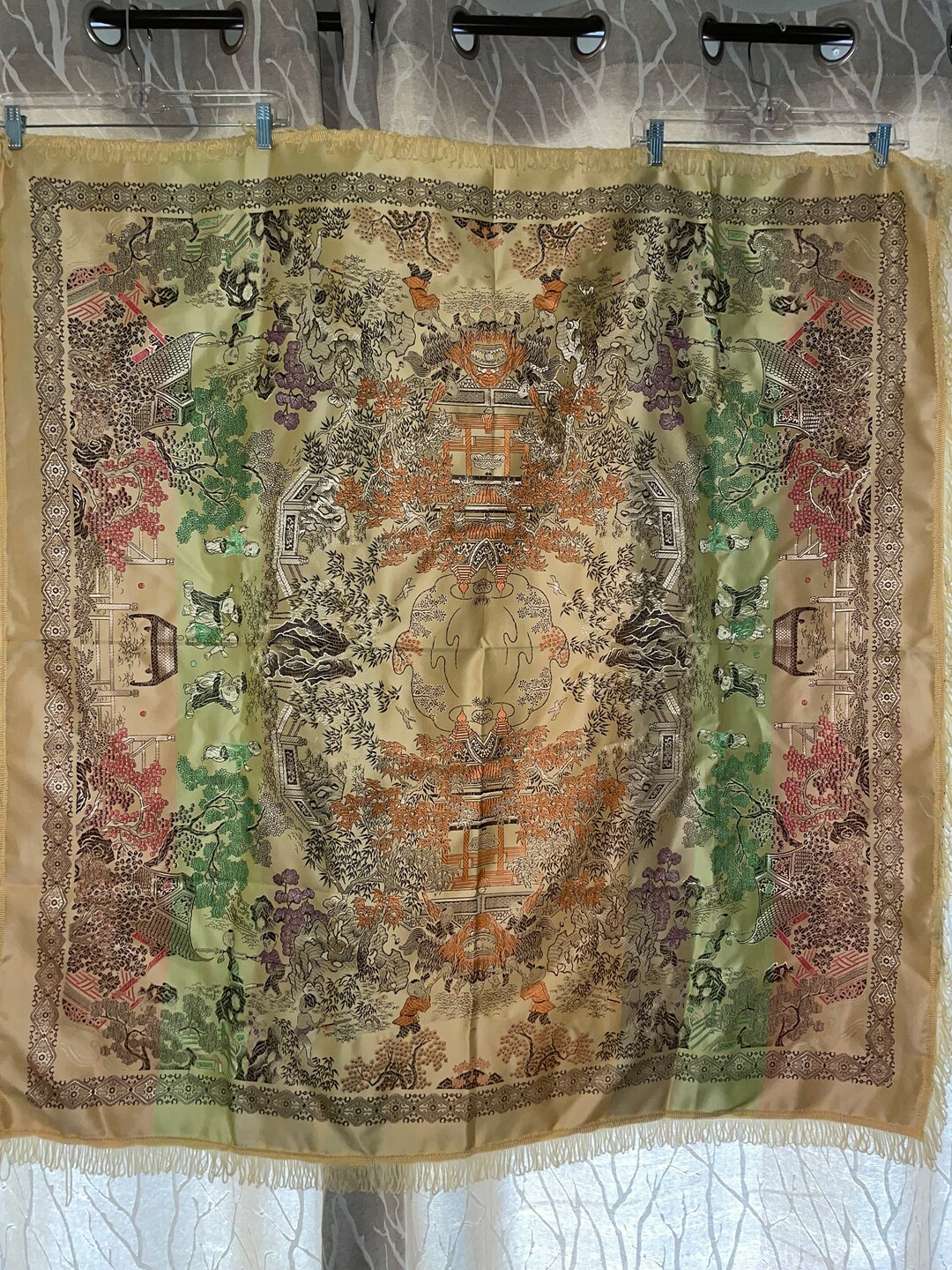 Vintage Asian Brocade Tablecloth/tapestry - Etsy