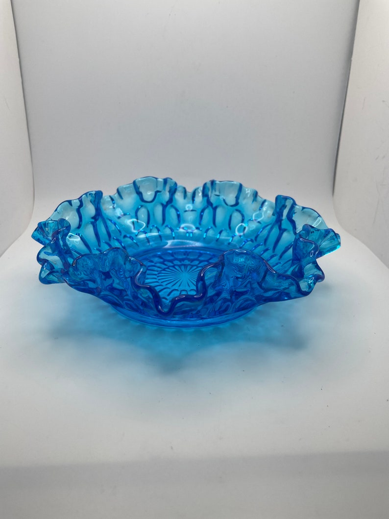 Blue Glass Ruffled Thumbprint Bowl - Etsy