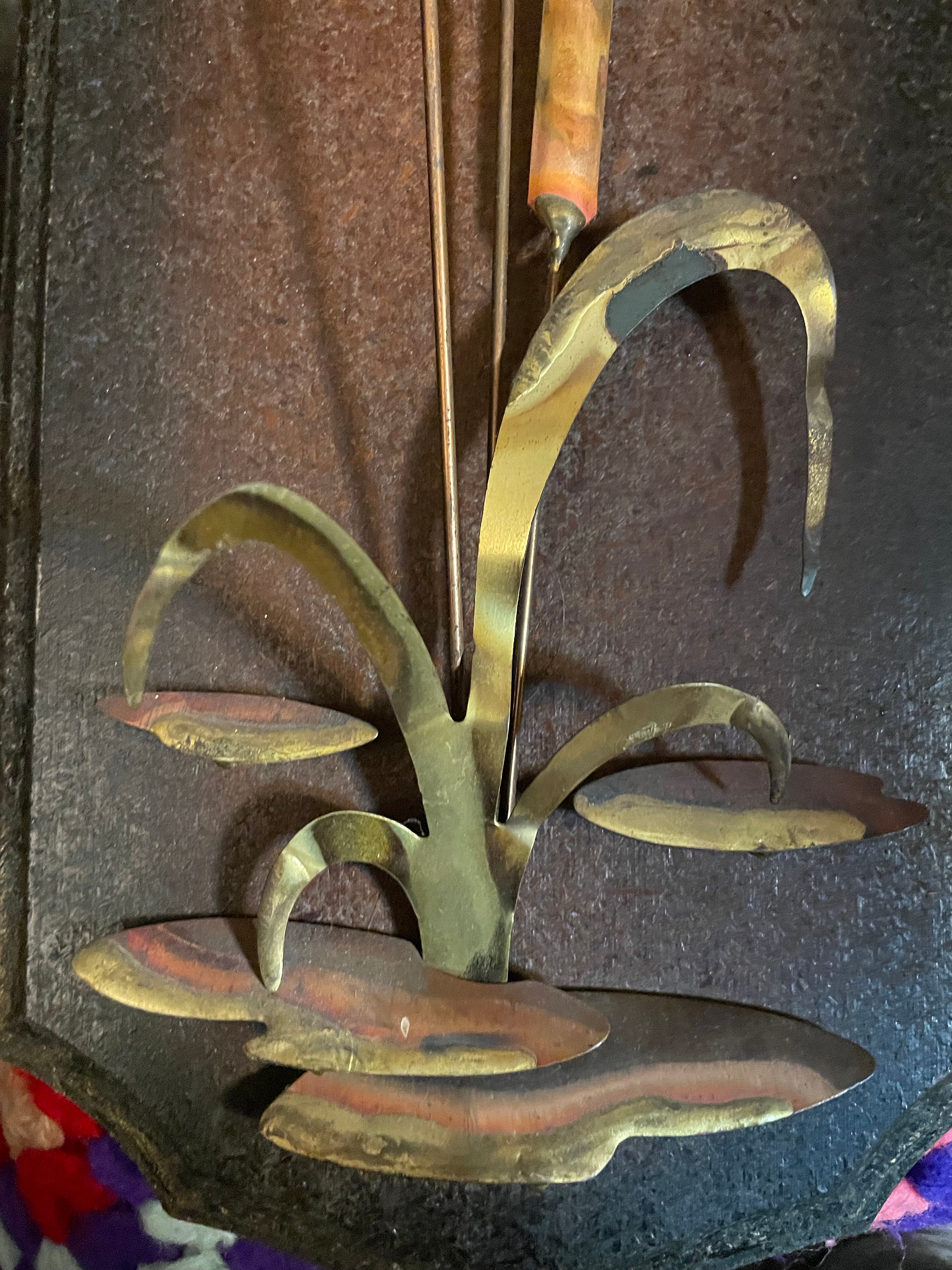 Vintage MCM Metal Cattail and Wheat Wall Plaques - Etsy