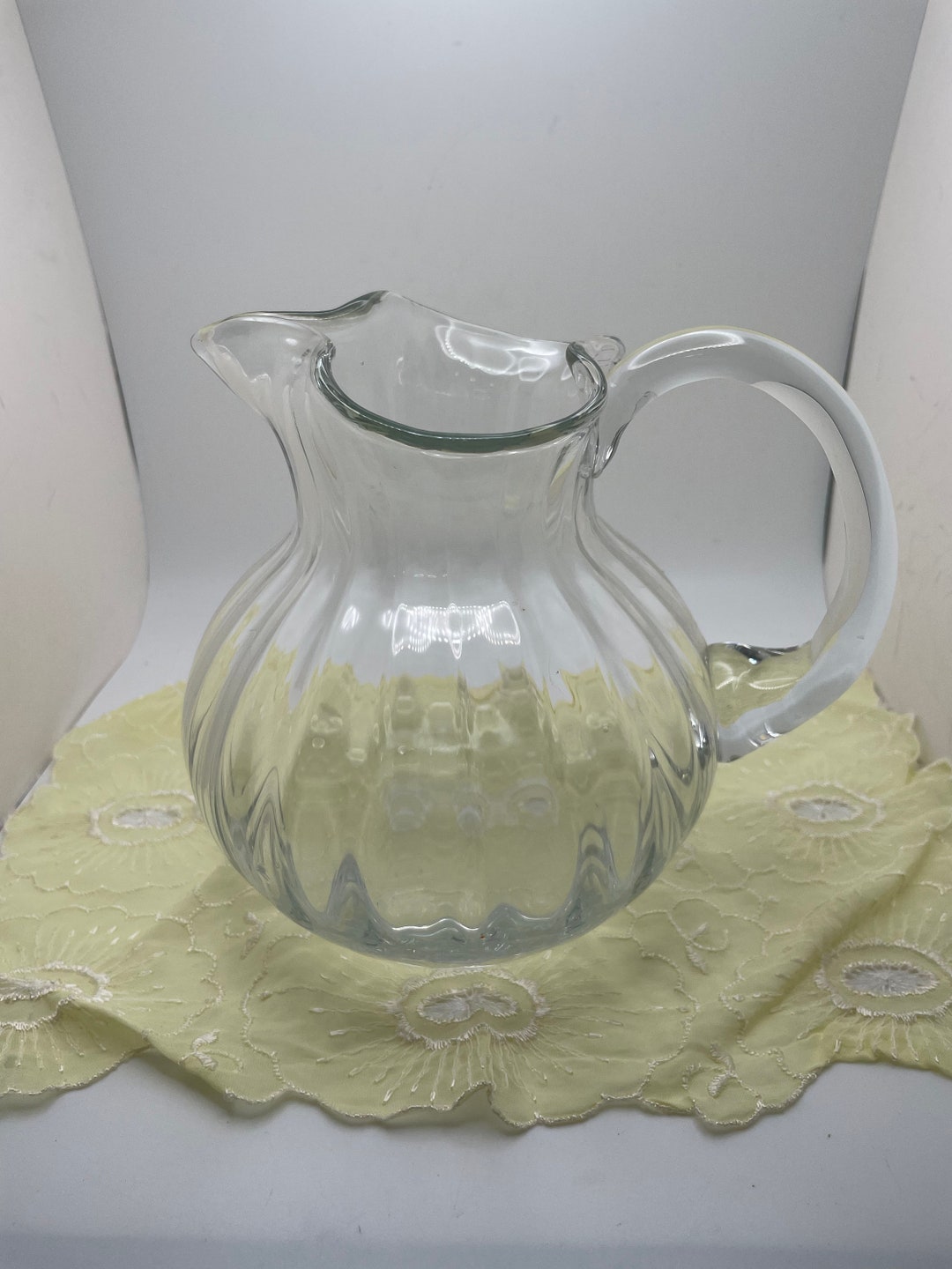 Hand Blown Ribbed Glass Pitcher - Etsy