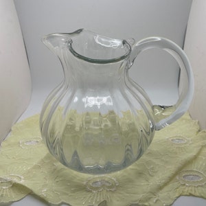 Hand Blown Ribbed Glass Pitcher - Etsy