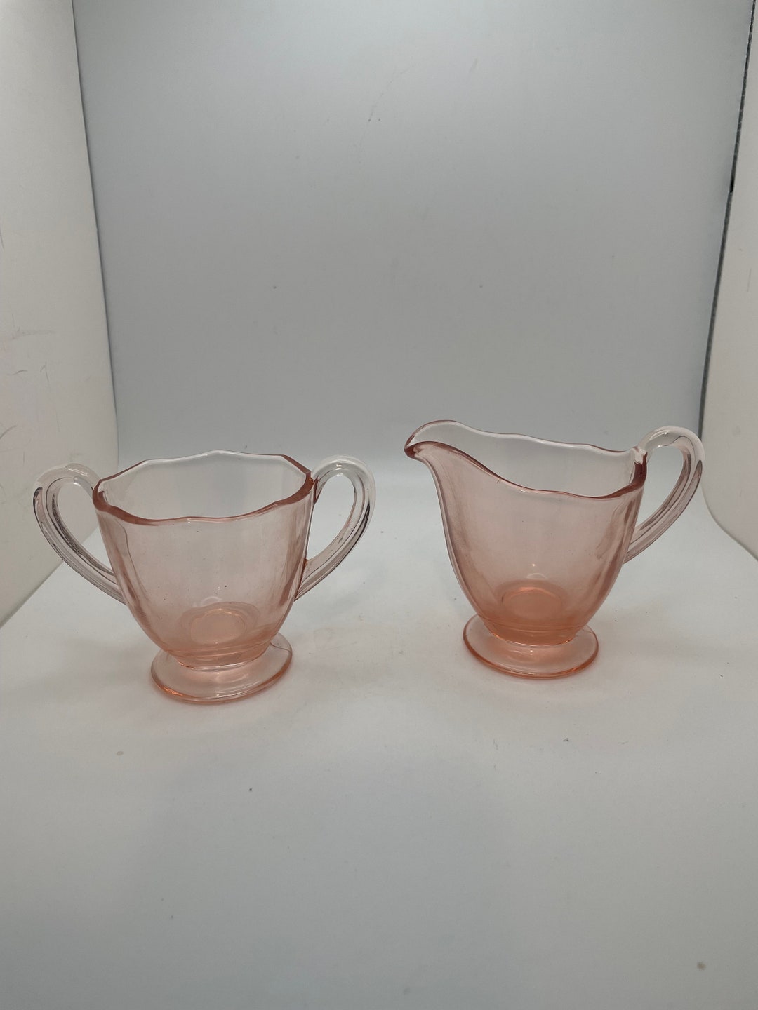 Vintage Pink Depression Glass Creamer and Sugar Set - Etsy