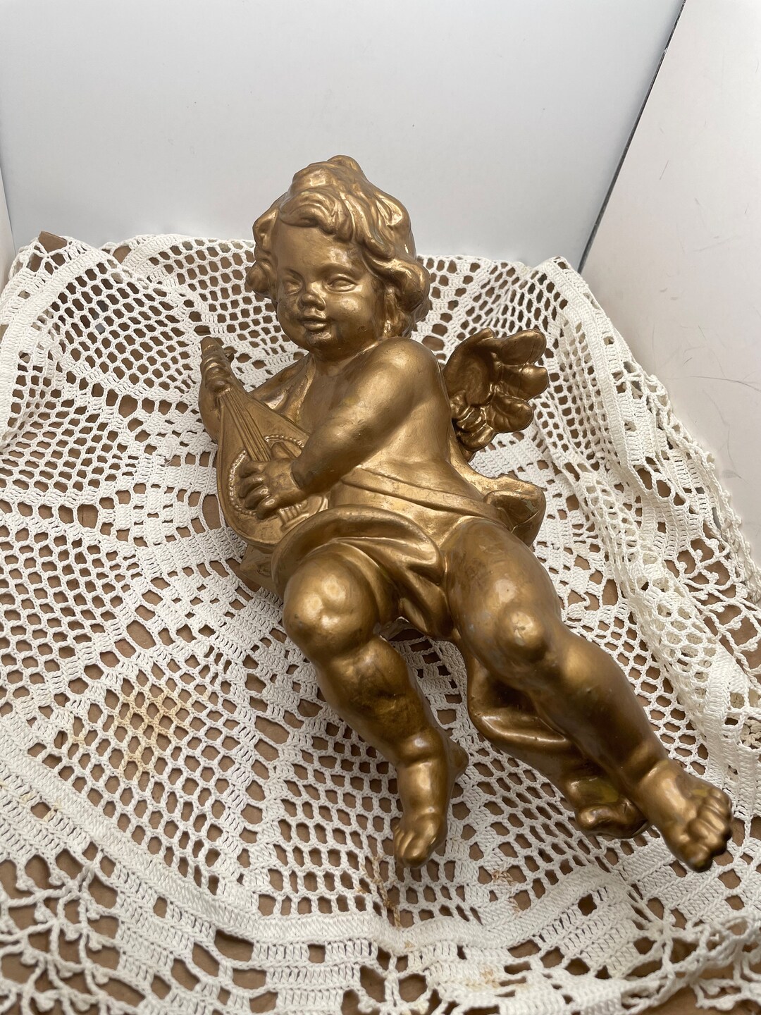 Vintage Homco Golden Cherub Wall Hanging - Etsy