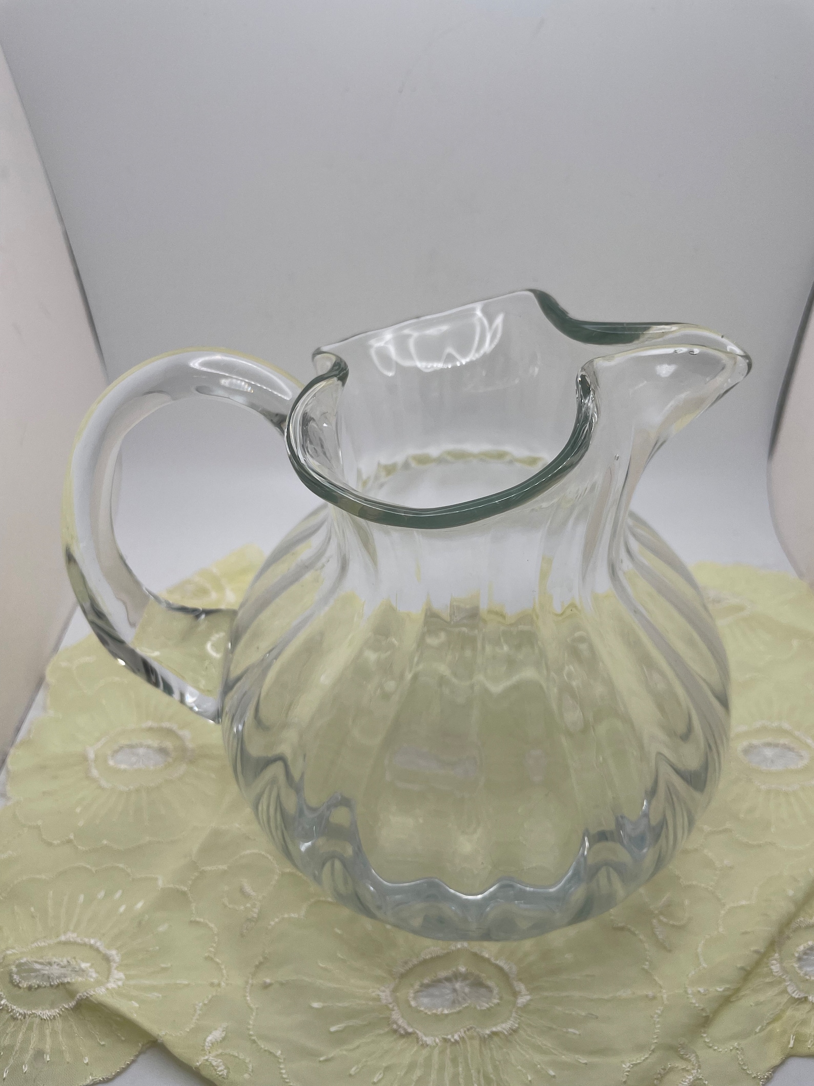 Hand Blown Ribbed Glass Pitcher - Etsy
